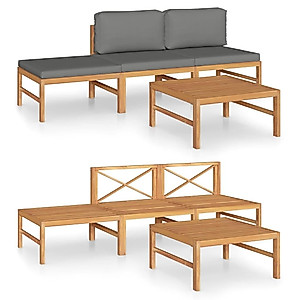 khalery Premium Teak Wood Set - Outdoor Conversation Furniture with Lounge Chair Cushions Included - Elegant Solid Wood Outdoor Furniture Collection for-Gray