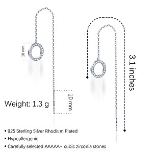 Cowlyn A Pair 925 Sterling Silver Earrings Tassel Threader Long Chain Ear Line Round Cubic Zirconia Drop Dangle Hypoallergenic Jewelry for Women