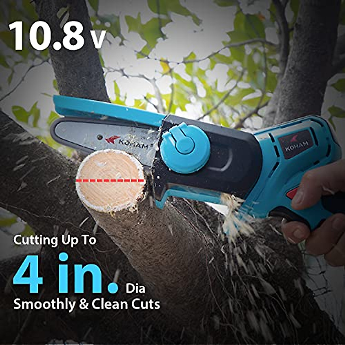 KOHAM 10.8V 4-Inch Cordless Electric Brushless Chainsaw with 2Pcs Rechargeable Batteries, Handheld Portable Electric Saw, Lightweight Cordless Gardening Tool for Wood Branch Cutting