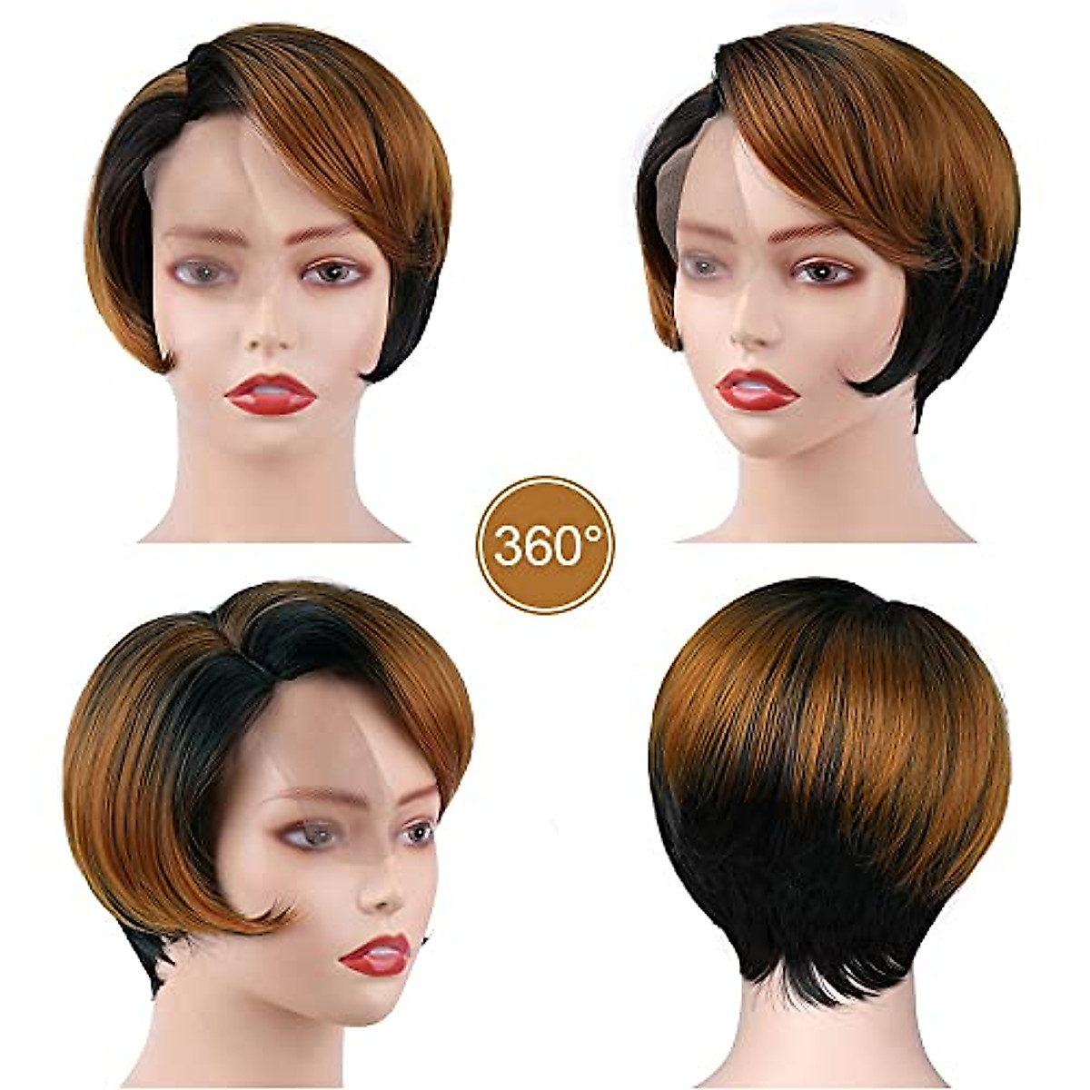 Short Pixie Cut Wig Straight Hair Wigs for Black Women Synthetic Ombre Gold Blonde Bob Daily Use (6 inch) (Ombre Blonde)