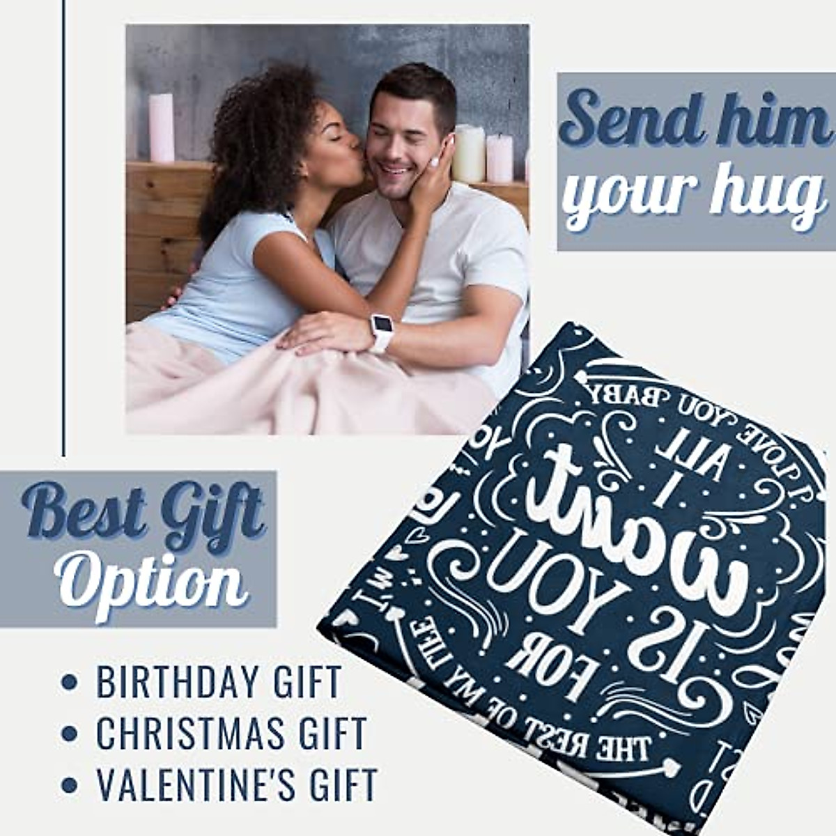 InnoBeta Boyfriend Blanket, Boyfriend Gifts, Best Boyfriend Ever, Love Sayings Flannel Blanket for Boyfriend, Soft Throw Blanket for Him, Gay Couple, BF, Man, Lovers - Blue 50 x 65 Inches