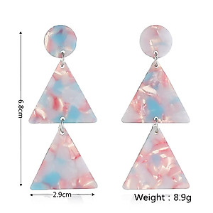 Acrylic Double Triangle Dangle Earrings for Women Resin Geometric Round Circle Tassel Drop Dangling Stud Hypoallergenic Lightweight Retro Party Y2K Jewelry Christmas Tree (Pink and Blue)