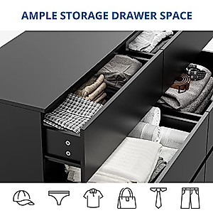 Cozy Castle 6 Drawer Dresser with Cutout Handle, Accent Chests of Drawers with Double Anti-Tilt Devices, Storage Dresser for Bedroom, Living Room, Office, Black