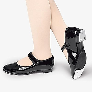 Stelle Tap Shoes for Girls Boys PU Leather Non-Slip Dance Shoes for Toddler/Little Kid/Big Kid (Black,11ML)