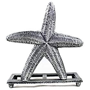 Handcrafted Nautical Decor Antique Silver Cast Iron Starfish Napkin Holder 6" - Decorative Starfish - Beac