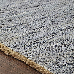 Superior Hand-Woven Kerani Leather, Cotton, and Jute Area Rug, 8' X 10', Smoked Gray