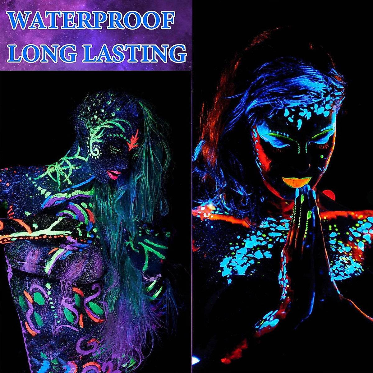 WYBLZPXZ 6 Pcs Glow in Dark Face Body Paint,Black Light Glow Makeup Set Neon Fluorescent,Glow Blacklight Body Face Paint Set Face Painting for Music Festivals Party Halloween