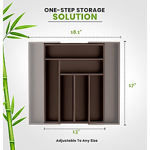 Utopia Kitchen Silverware Organizer, Expandable Bamboo Utensil Drawer Organizer, Kitchen Drawer Organizer, Silverware Organizer for Cutlery, Utensils, Flatware Holder (6-8 Slots, Brown) Pack of 1