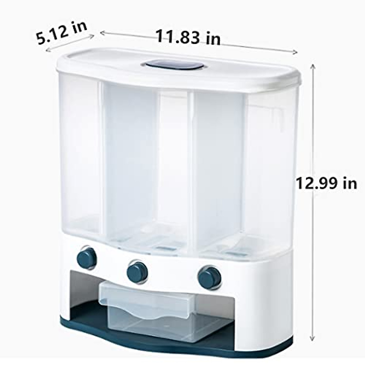 Conworld 3 Grid Scent Booster Bead Dispenser, Laundry Detergent Dispenser, Wall-Mounted Dry Food Storage Kitchen Organization, Rice Container with Measuring Cups, Suitable for Rice, Beans, Laundry Beads