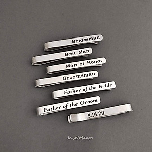 Tie Clip Personalized Custom Engraved Tie Bar Pin Slide Stainless Steel for Men Dad Wedding Gift Groomsmen (Silver-0.31" x 1.97")
