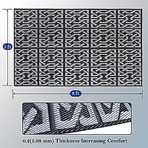 SAND MINE Reversible Mats, Plastic Straw Rug, Modern Area Rug, Large Floor Mat and Rug for Outdoors, RV, Patio, Backyard, Deck, Picnic, Beach, Trailer, Camping (5' x 8', Black & Grey)