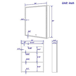 tunuo Black Medicine Cabinets for Bathroom with Mirror, 24”W x 30”H Surface Wall Mounted LED Medicine Cabinet with Lights, Defogger, Dimmer, Outlets & USB, Single Door