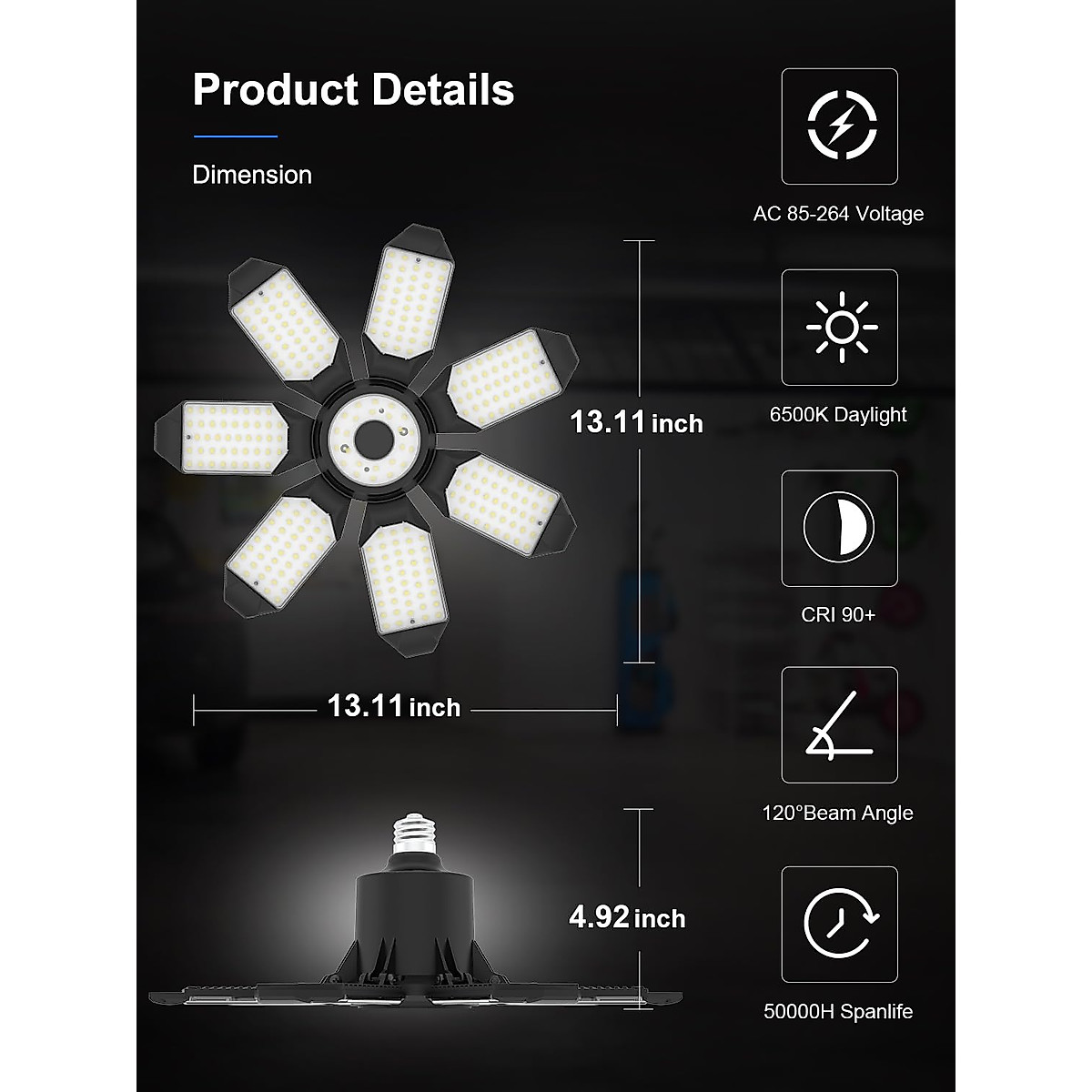 SEOBIOG 2-Pack LED Garage Light Bulbs, Ultra Bright 250W 25000LM Garage Lights Ceiling LED, 6500K Shop Light w/ 7+1 Deformable Panels, LED Light Bulbs for Garage, Workshop, Warehouse, Barn