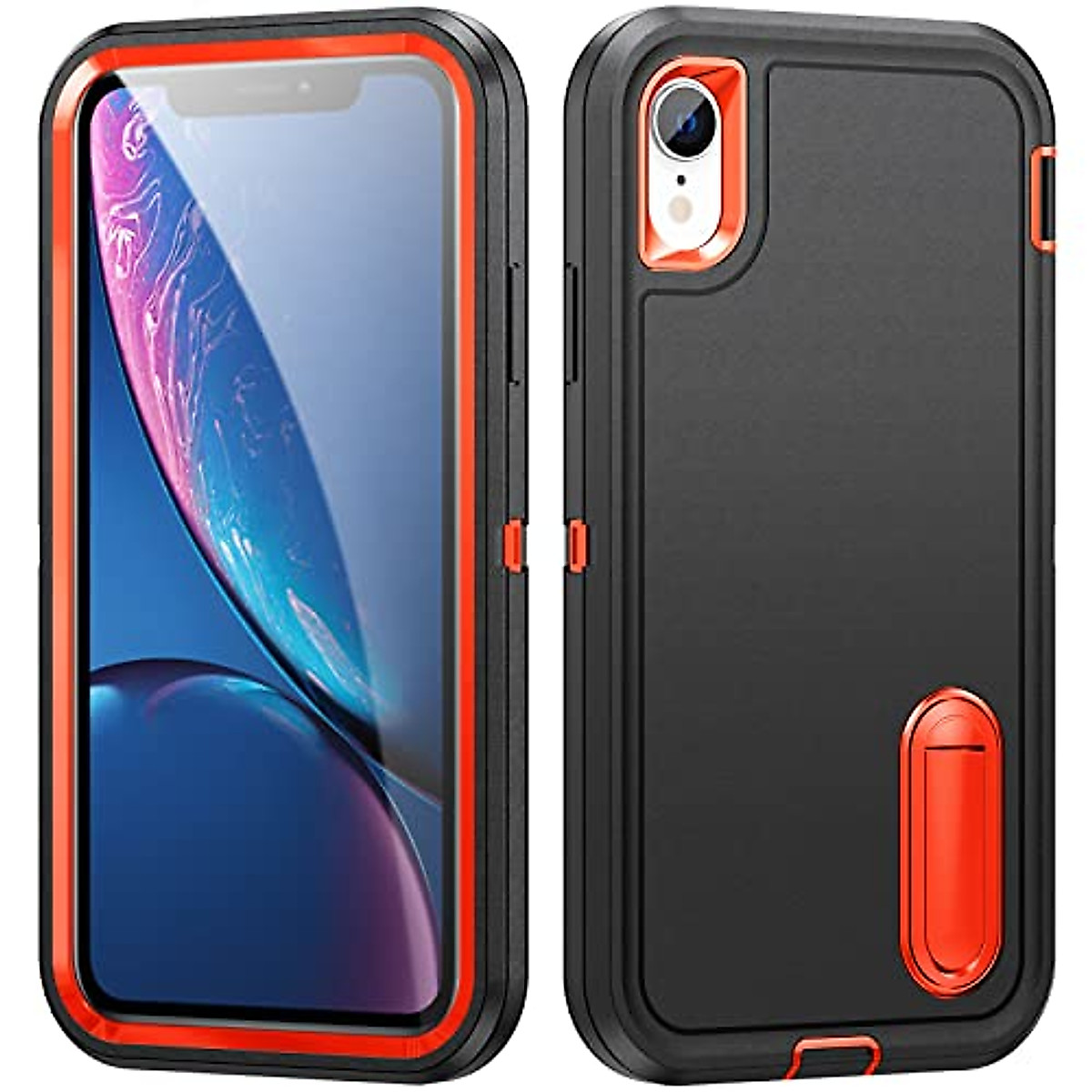 IDweel iPhone XR Case with Build-in Kickstand,Heavy Duty Protection Shockproof Anti-Scratch Rugged Protective Durable Case Hard Cover for iPhone XR 6.1 Inch,Black/Orange