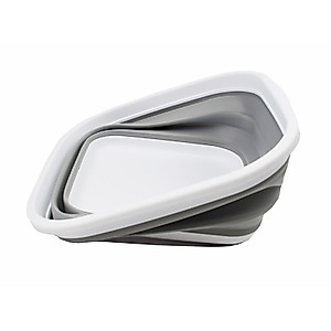 SAMMART 5.5L (1.4 gallons) Collapsible Plastic Washing Tub - Portable Washing Basin - Foldable Tub - Easy Storage Space Saving Kitchen Washtub (Grey + Pale Blue (Set of 2))