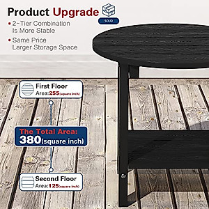 SAKSUN Round Outdoor Side Table, 18 Inch End Table 2-Tier Plastic Adirondack Tables with Storage Shelf, Weather Resistant for Patio,Garden, Porch (Black)