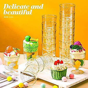 Youyole 50 Pcs 6 oz Dessert Cups with 50 Pcs Spoon Disposable Gold Glitter Plastic Cups Wine Plastic Goblets Tasting Spoon Wine Goblet Glasses Ice Cream Bowls for Christmas Wedding Party