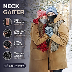 Thermajane Fleece Neck Warmer | Neck Warmers for Women | Neck Gaiters for Women | Buff | Face Mask for Cold Weather | Ski Mask, Black (1 Pack)