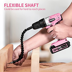 AVID POWER 20V MAX Lithium lon Cordless Drill Set, Power Drill Kit with Battery and Charger, 3/8-Inch Keyless Chuck, Variable Speed, 16 Position and 22pcs Drill Bits (Pink)