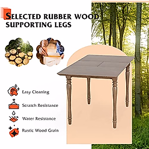 Giantex Farmhouse Dining Table, Extendable Butterfly Leaf Dinette Table w/Mahogany Finish & 4 Rubber Wood Legs, Rectangle Extension Kitchen Dinner Table for Kitchen Dining Room (Rustic Brown)