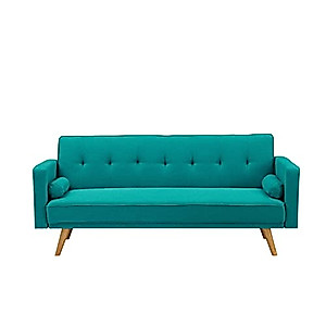 ERYE Turquoise 3-in-1 Upholstered Futon Loveseat Convertible Sleeper Bed,2-Seaters Sofa & Couch Soft Cushions Love Seat Daybed for Small Space Living Room Napping Linen w/2 Pillows, Twin