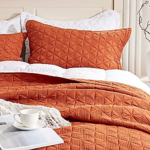 Burnt Orange Queen Size Quilt Bedding Sets-3 Pieces, Lightweight Summer Bedspread/Coverlet-90''x98'', Luxurious Soft 3D Ultrasonic Microfiber Bed Quilt for All Seasons (Includes 1 Quilt,2 Shams)