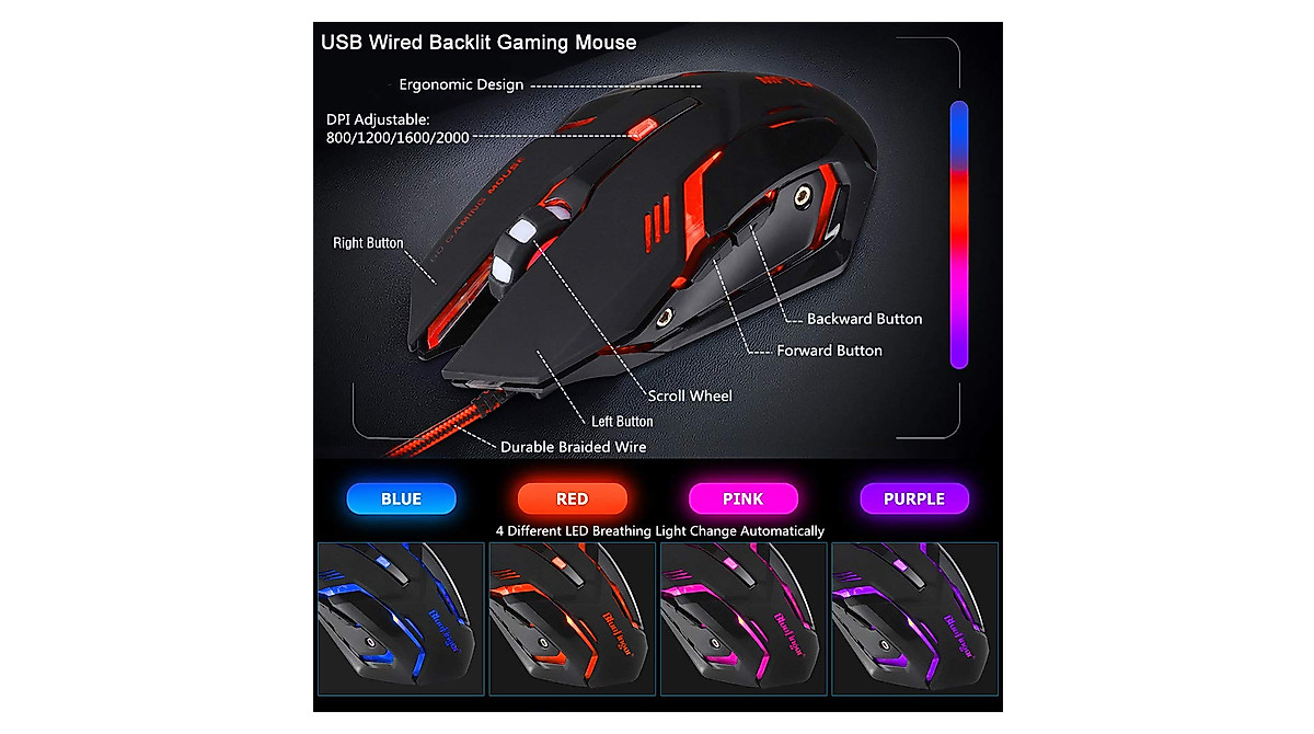 BlueFinger RGB Gaming Keyboard & Mouse Combo