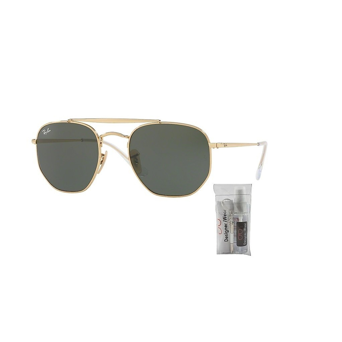 Ray-Ban RB3648 THE MARSHAL 001 54M Gold/Green Hexagonal Sunglasses For Men For Women + BUNDLE with Designer iWear Eyewear Kit