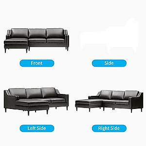 Mjkone Top Grain Leather Sectional Sofa couch, Luxurious Upholstered Couches with Left Facing Chaise, Modular Lounge ＆ 2-Seater Couch Set for Living Room Apartment Office (Truffle)