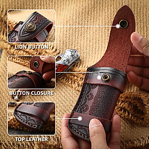 Generic Leather Folding Knife Pouch with 4" Folding Knife Holster and Belt Ring