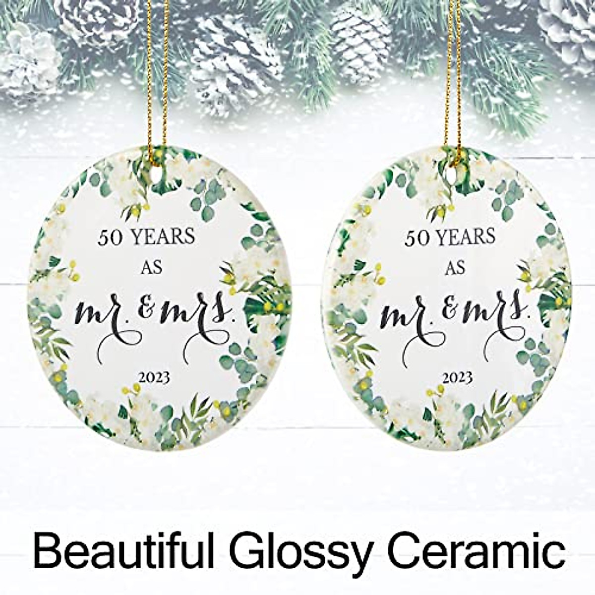 50 Year Anniversary Ornament 2023, 50th Anniversary Collectible Holiday Christmas Ornaments, 50 Years as Mr and Mrs Wedding Anniversary for Parents,Couple, Christmas Tree Ornaments 2023