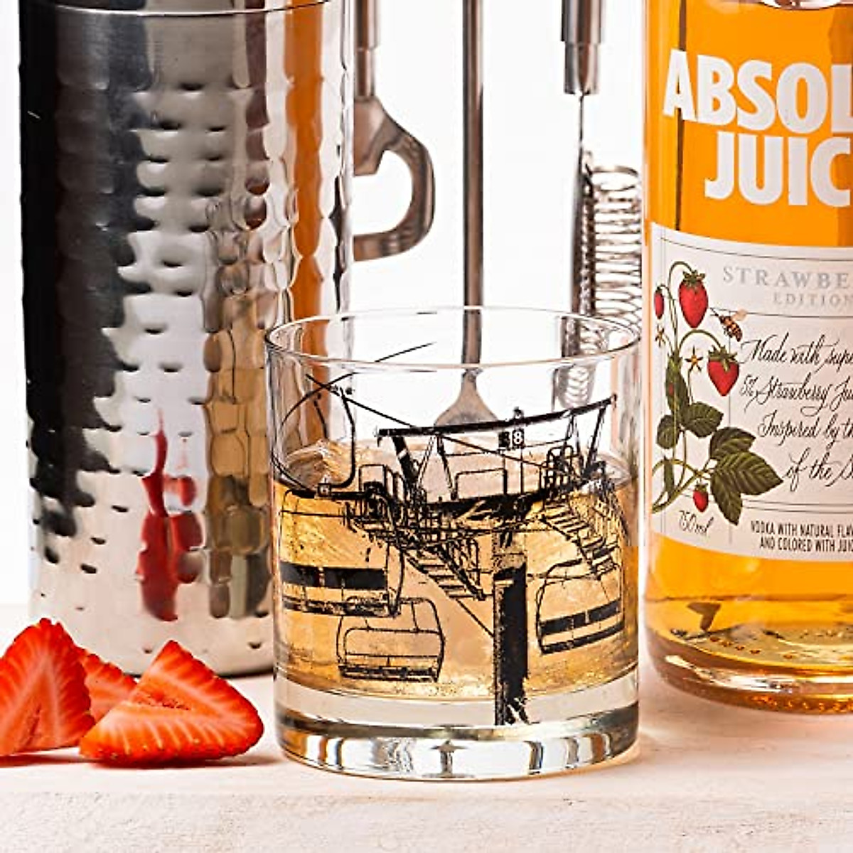 Black Lantern Whiskey Glasses – Rock Glass and Small Tumblers, Ski Lift Whiskey Glass – Mountain Decor Ski Lodge and Cabin Decor - Kitchen Cups - Ski Lift Drinking Glass