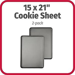 GoodCook Dishwasher Safe Nonstick Steel XL Cookie Sheet, 15'' x 21'', Gray, Set of 2