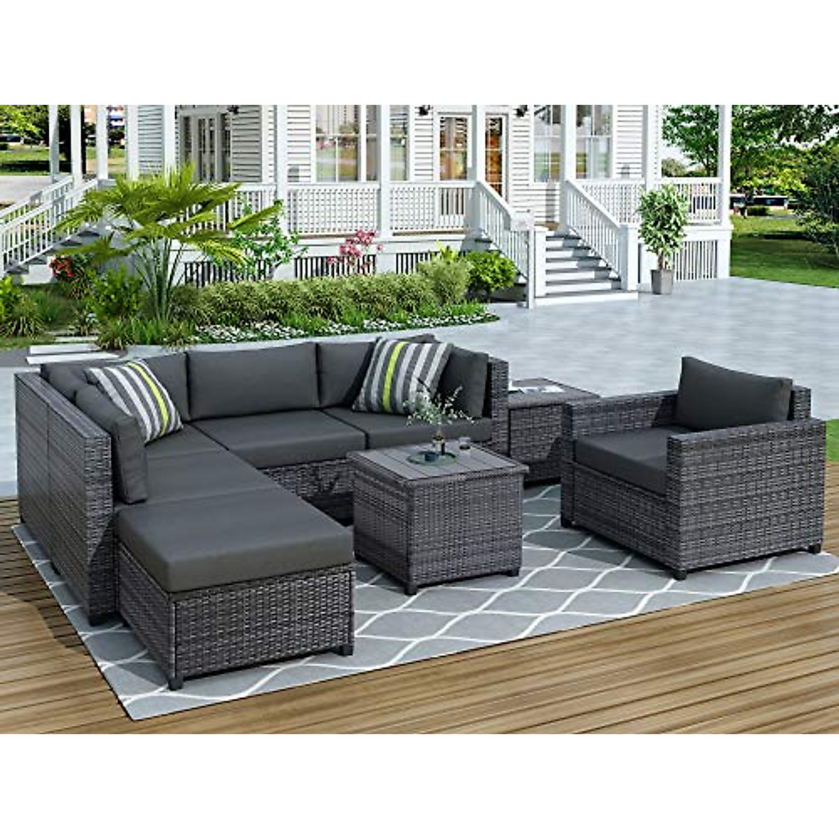 GODAFA 8-Piece Outdoor Patio Furniture Set,All-Weather PE Wicker Rattan Conversation Sectional Sofa with Comfortable Cushions for Backyard Porch Poolside, Gray