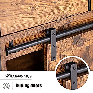 MAISON ARTS Industrial Coffee Bar Cabinet - Sideboard Buffet with 2 Drawers&Sliding Barn Door, Storage Cabinet for Kitchen Dining Room Living Room