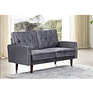 US Pride Furniture Furniture Velvet Loveseat, Button Tufted and Soft Fabric Upholstered Mid Century Modern Couch for Living Room, Bedroom or Home Office, 57.5'' Wide 2 Seater Sofa, Grey