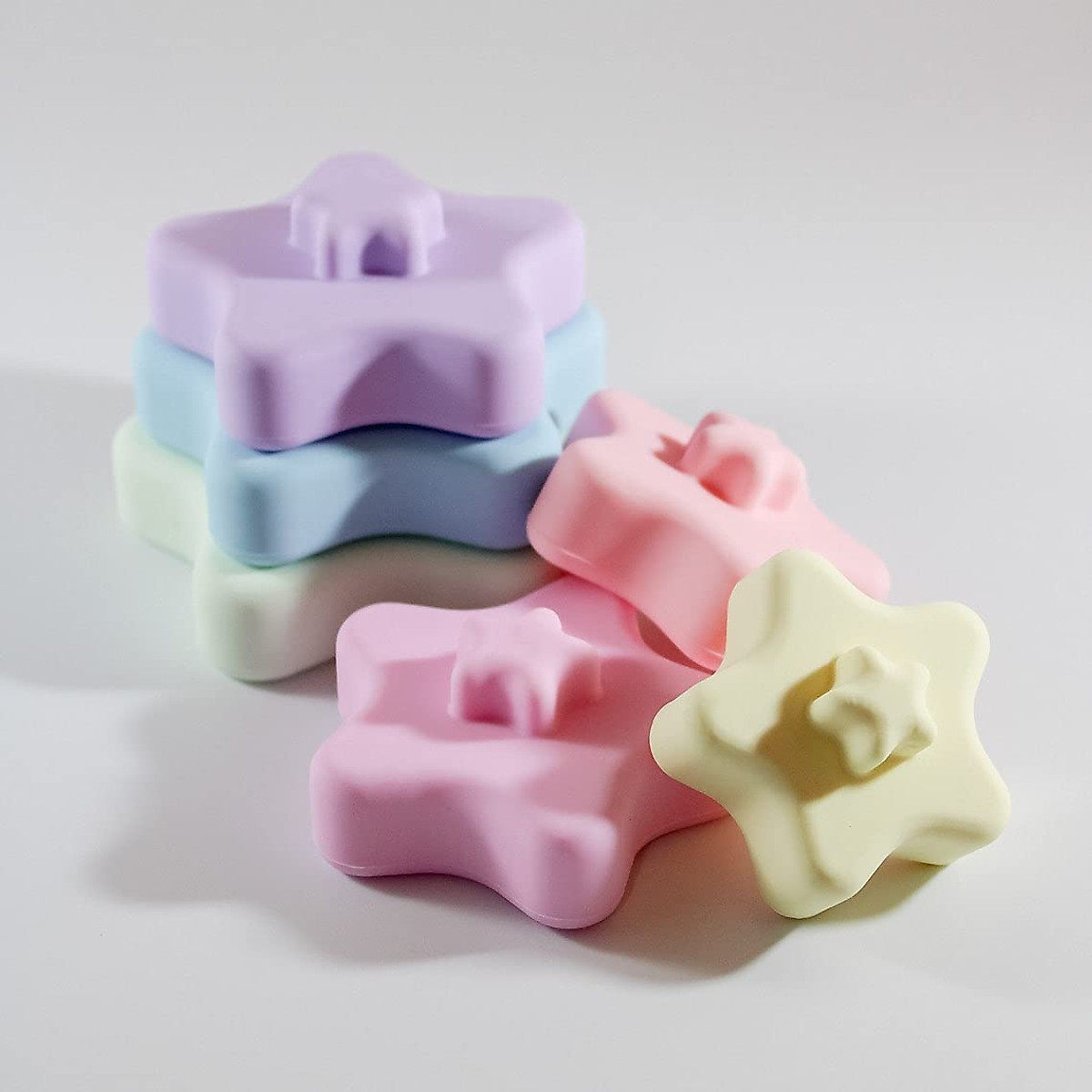 Baby Step Silicone Baby Stacking Rings - Teething Rings Toy, Star Shaped Soft Sensory teether, Early Developmental Educational Baby Travel Toy 6 Pieces Portable Montessori Toys
