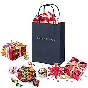 driew Thank You Gift Bags 50 Pack, 5.9 x 3.1 x 8.3'' Navy Blue Paper Bags with Handles for Retail, Wedding,Party, Shopping