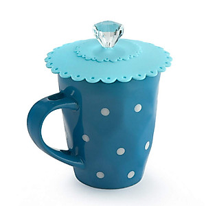 6PCS Silicone Cup Lids Airtight Creative Diamond Mug Cover Glass Cup Covers with Lace Slides Reusable Tea Coffee Drink Cup Lid (Random Color)