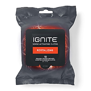 Ignite Mens Body Wet Wipes, Extra Thick 8" x 8" Shower Wipes, Revitalizing Scent, 10 Count (Pack of 5)