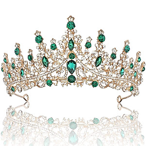 Yovic Baroque Wedding Crowns Gold Rhinestone Bridal Crown and Tiara Crystal Bride Crown Prom Costume Party Hair Accessorise for Women and Girls(F)