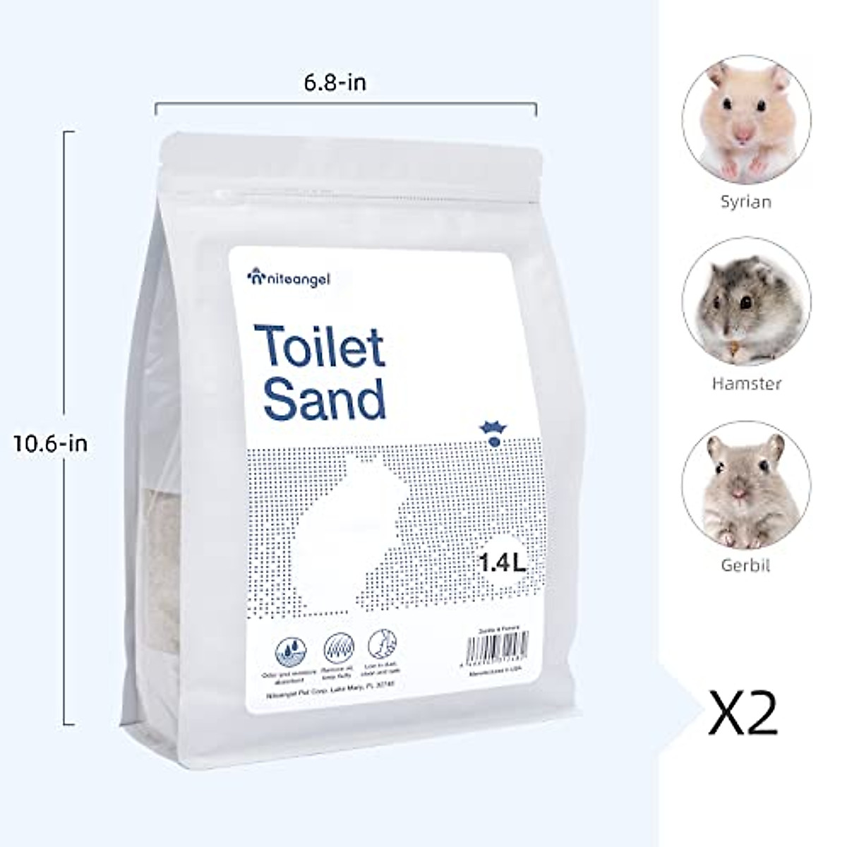 Niteangel Training Litter Potty Sand - Hamster Sand Bath for Syrian Dwarf Hamsters Gerbils Mice Lemming Degus or Other Small-Sized Pets ((1.4 L X 2 - Blue Label)