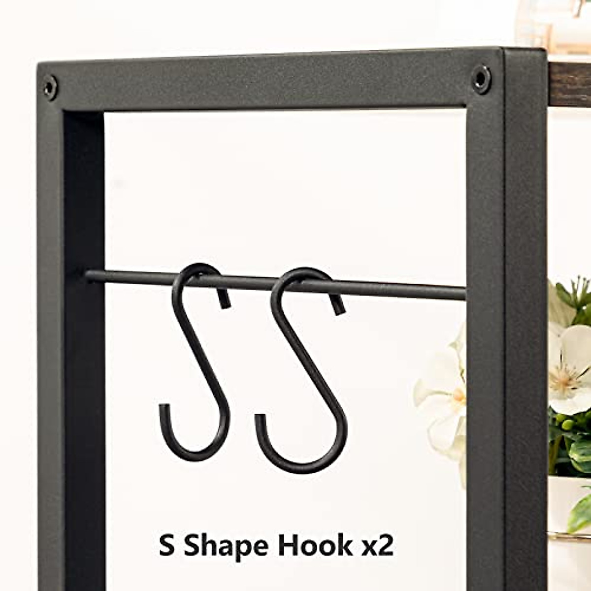 ALLOSWELL Mobile Printer Stand, 3-Tier Printer Cart Under Desk with Storage, Industrial Rolling Cart with 2 Hooks, Sturdy Little Cart on Wheels for Home Office, Rustic Brown and Black PTHR4001