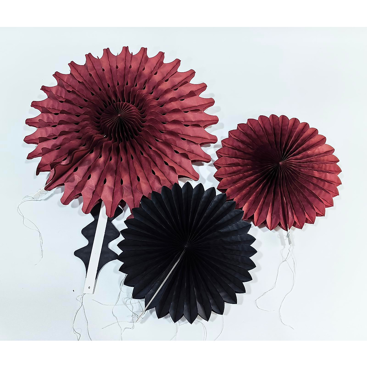 Graduation Decorations Maroon Black 2024/Burgundy Black Graduation Party Decorations/Burgundy White Black Tissue Paper Fans for Maroon Black Birthday Party Bridal Shower/Maroon Graduation Decorations