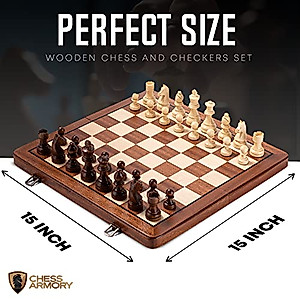 Chess Armory Premium Checkers and Chess Set - Wooden Board Game with a Portable Wood Case and Secure Storage for Pieces, Set for Kids and Adults (Sapele Wood)