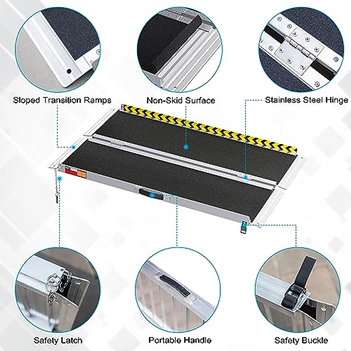 VNN Portable Wheelchair Ramp 4FT, Non-Slip Aluminum Folding Handicap Ramp, Door Threshold Wheelchair Ramps for Home, Wheel Chair Ramp for Home Steps, Scooter Ramp for Car, Doorways, Curbs, Stairs