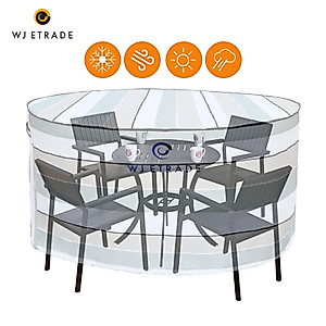 Patio Table Cover, 72"Diax28"H Outdoor Round Medium-Small 4-5 Piece Furniture Set Cover, Heavy Duty Waterproof UV Resistant, Striped