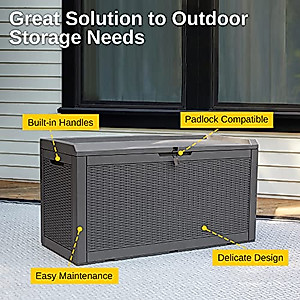 EAST OAK 100 Gallon Large Deck Box, Outdoor Storage Box with Padlock for Patio Furniture, Patio Cushions, Gardening Tools, Pool Supplies, Waterproof and UV Resistant, 660lbs Weight Capacity, Grey