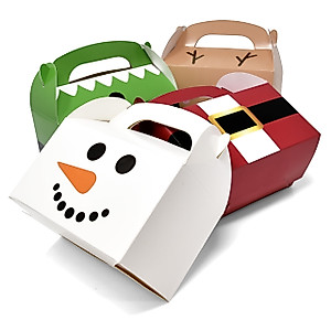 Gift Boutique 24 Pack Christmas Treat Boxes Xmas Cardboard Party Favor Gable Paper Box Santa Elf Snowman Reindeer for Wrapping Classroom Supply Fill with Candy Treats Cookies Cupcake Goodies Prize