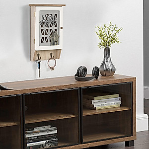 AHUONEL Wooden Key Holder for Wall Key Cabinet, Decorative Key Box Key Hooks Wall Mounted Key Hangers Key Storage Rack with 8 Hooks for Home Decor Office Entryway Hallway Bedroom Living Room